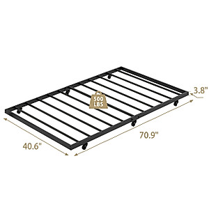 Twin-Trundle-Bed-Frame - Roll Out with Lockable Wheels,Heavy Duty Metal Steel Frame,Easy to Assemble(Black)