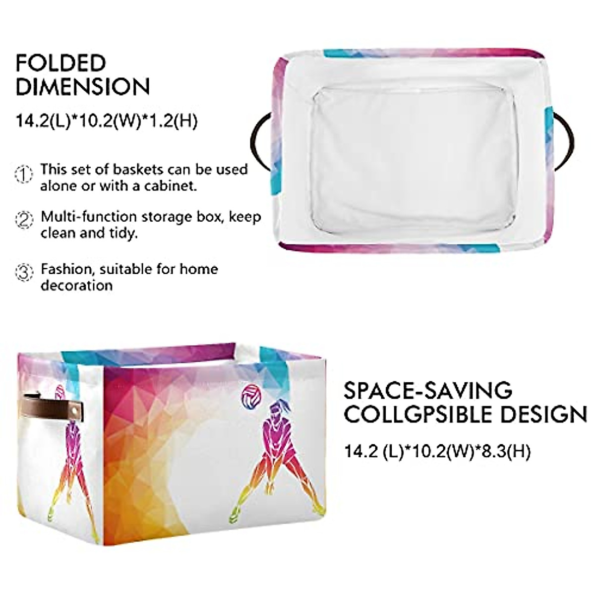 AUUXVA Abstract Sport Women Volleyball Storage Bins Basket, Collapsible Storage Cube Rectangle Storage Box with Handles for Shelf Closet Nursery Bedroom Home Office 1 Pack