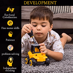 Mushky Take Apart Toys for Boys and Girls, 26pc Assembly Bulldozer Toys Construction Truck with Screwdriver, STEM Educational Learning Toys for Toddlers, Best Toy Vehicles Gifts for 3 4 5 6 Year Olds