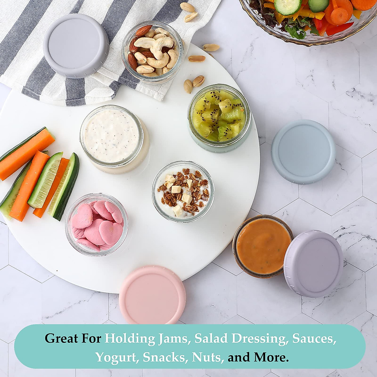 VITEVER [6 Pack] Salad Dressing Container To Go, 2.7 oz Glass Small Condiment with Lids, Dipping Sauce Cups Set, Leakproof Reusable for Lunch Box Work Trip.