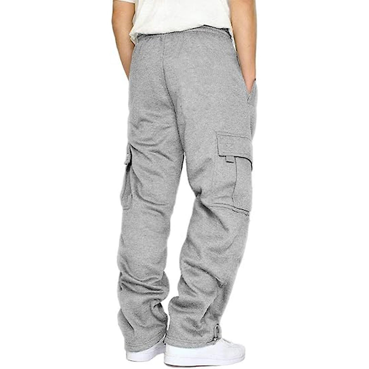 Mens Fleece Cargo Jogger Sweatpants for Adult Drawstring Loose Fit Joggers Sweat Pants with Pockets Grey