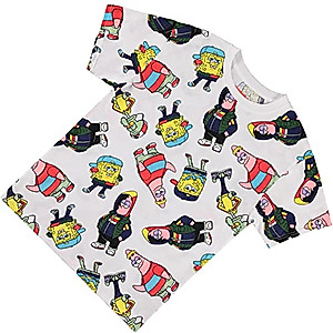 Mens Spongebob Squarepants Classic Shirt - Spongebob, Patrick, Squidward & Krusty Krab Allover Print T-Shirt (White, Medium)