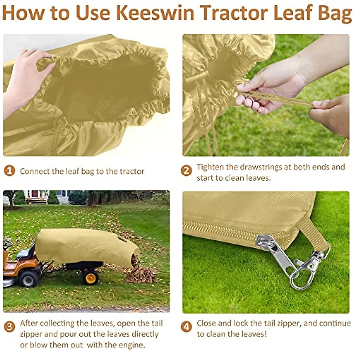 WHXHJ Tractor Leaf Bag Wear-Resistant Oversized, Garden Leaf Bag 80 × 51 Inch, 420D Oxford Cloth Wear-Resistant Lawn Mower Grass Catcher Bag for All Lawn Mower Tractor,Beige