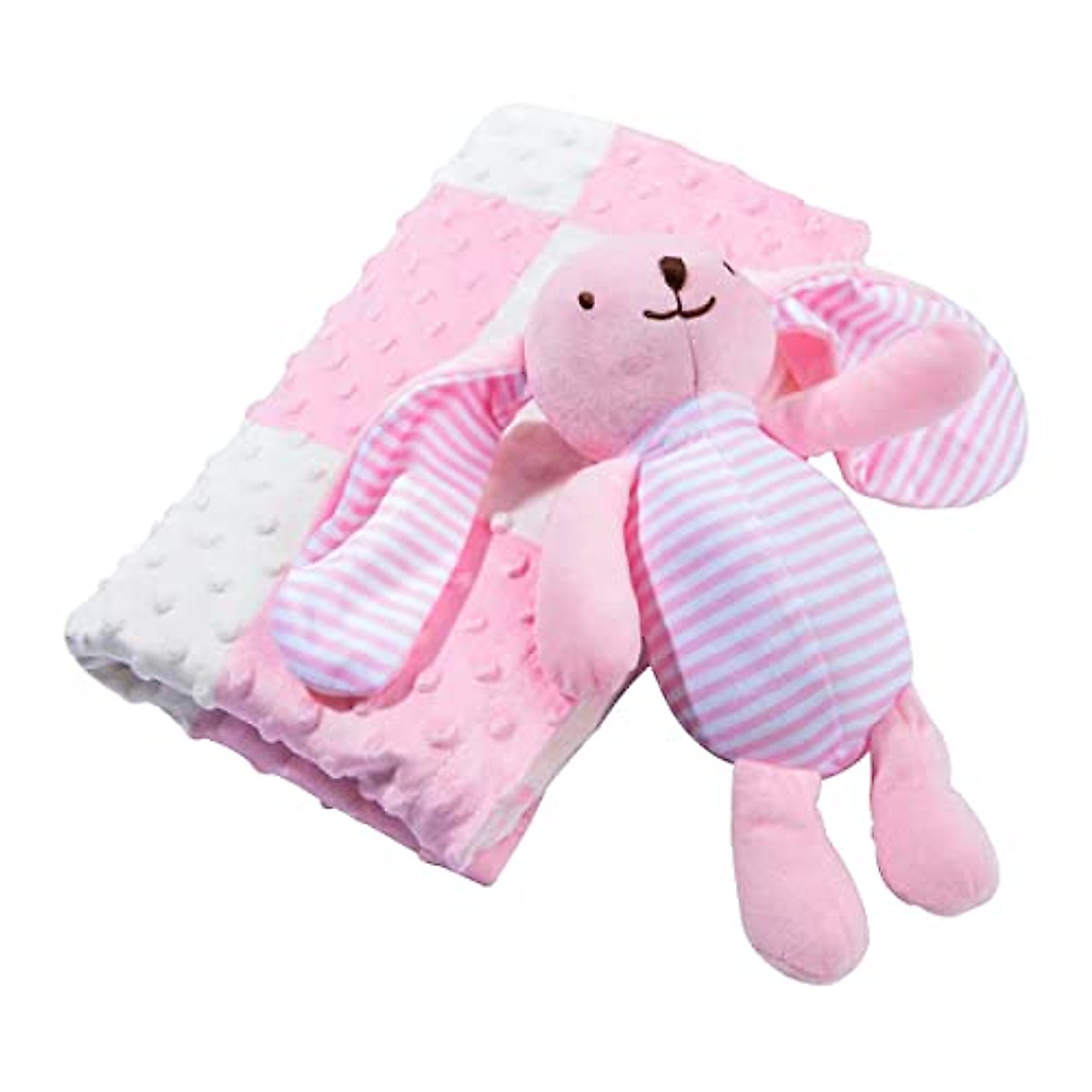 Newborn Blanket & Bunny Girl Gift Set, Ultra Soft and Cuddly, Pretty in Pink, Baby Plush Polka dot, (Pink) This Could be The Baby's Best Friend for a Lift time.