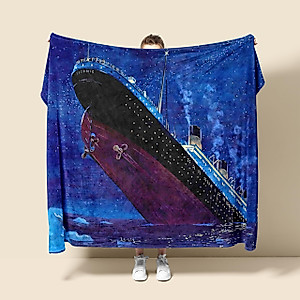 Ship Sinking Movie Fleece Blanket, Vintage Ocean Voyage Cruise Ship Print Lightweight Throw Blanket Soft Cozy Bedroom Couch Sofa Blanket Kids Adult Movie Fans Gift Plush Warm Blanket 50x40 inch
