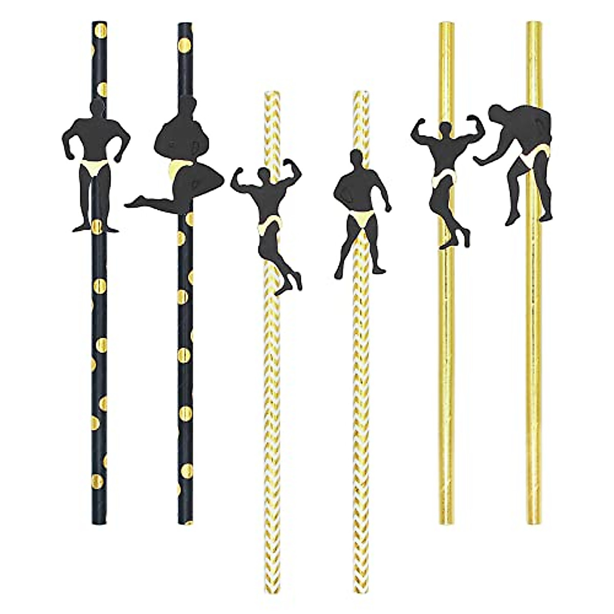 Bachelorette Party Straws, 30 PCS Party Favors Naughty Gold Straws Disposable Drinking Paper Straw Dancing MEN Confetti Party Supplies for Girls Night Ladies Bridal Shower