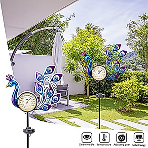 MUMTOP Outdoor Thermometers for Patio - Solar Peacock Outdoor Thermometer with Garden Stake for Home and Garden Decor