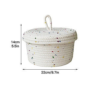 Cotton Rope Storage Basket with Lid Round Basket Small Woven Basket with Lid Decorative Woven Baskets for Organizing for Home Storage, Living Room(22x14cm)