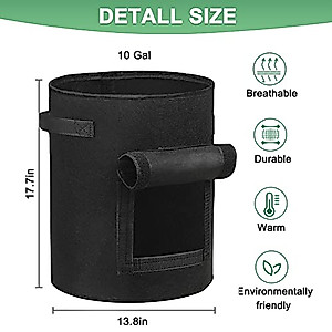 6 Pack 10 Gallon Potato Grow Bags with Flap Window, Garden Planting Bag with Durable Handle, Plant Pots for Tomato, Vegetable and Fruits