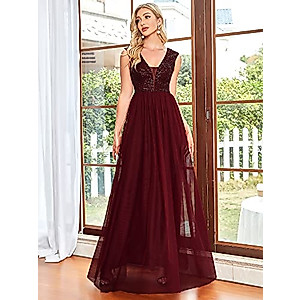 Ever-Pretty Women's Long Glitter A-line Tulle Formal Wedding Party Dress for Women Burgundy US14