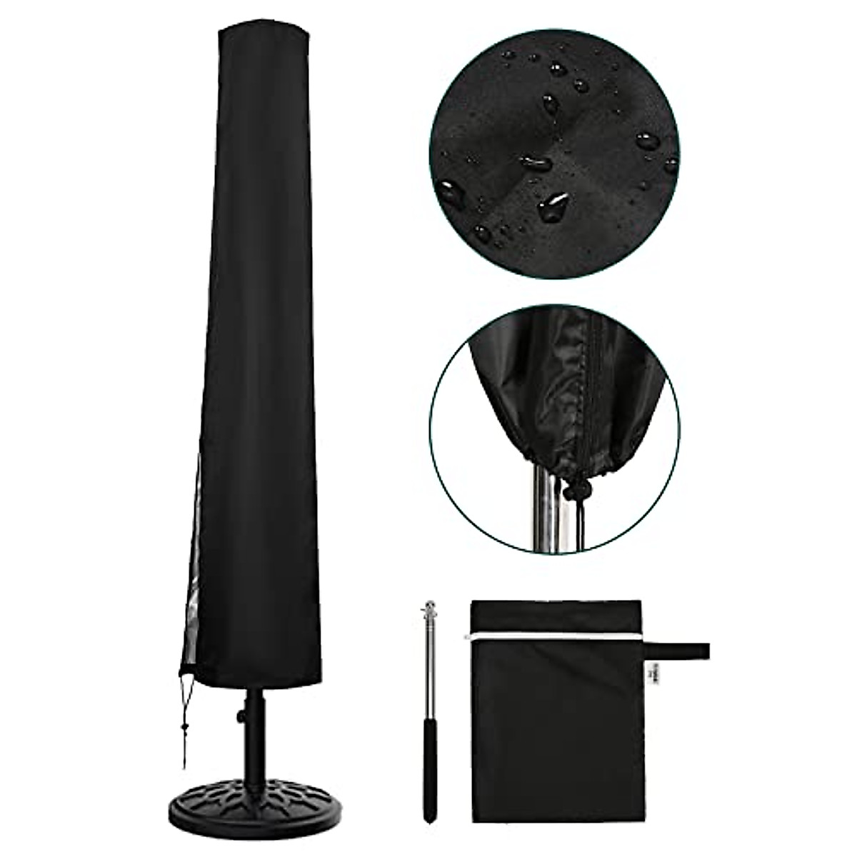 Patio Umbrella Cover, Aucovely Waterproof Market Parasol Covers with Zipper for 7ft to 11ft Outdoor Umbrellas Large, Black 210D