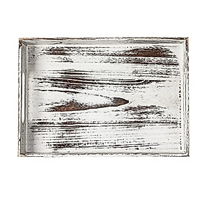 16 x 11 Inches Solid Wood Serving Tray with Handles,Classic Tea Coffee Table Tray Breakfast Tray Wooden Decorative Ottoman Tray Serve for Snack Food Meals Kitchen Party Bar White Rectangle