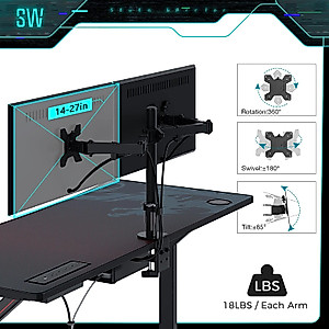 SEVEN WARRIOR Gaming Desk 55INCH with Power Outlet & Dual Monitor Mount, Carbon Fiber Surface Computer Gamer Desk with Full Desk Mouse Pad, Ergonomic Y Shaped Gamer Table with Outlet Organizer
