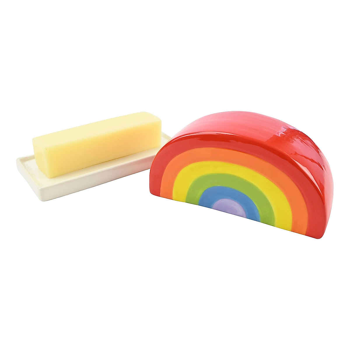 Rainbow Ceramic Lidded Butter Dish