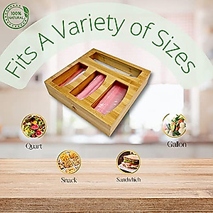 Ziplock Bag Storage Organizer- Bamboo material dispenser, Food storage baggies Suitable for Gallon, Quart, Sandwich, Snack Size Bags, (1 box 4 slots)