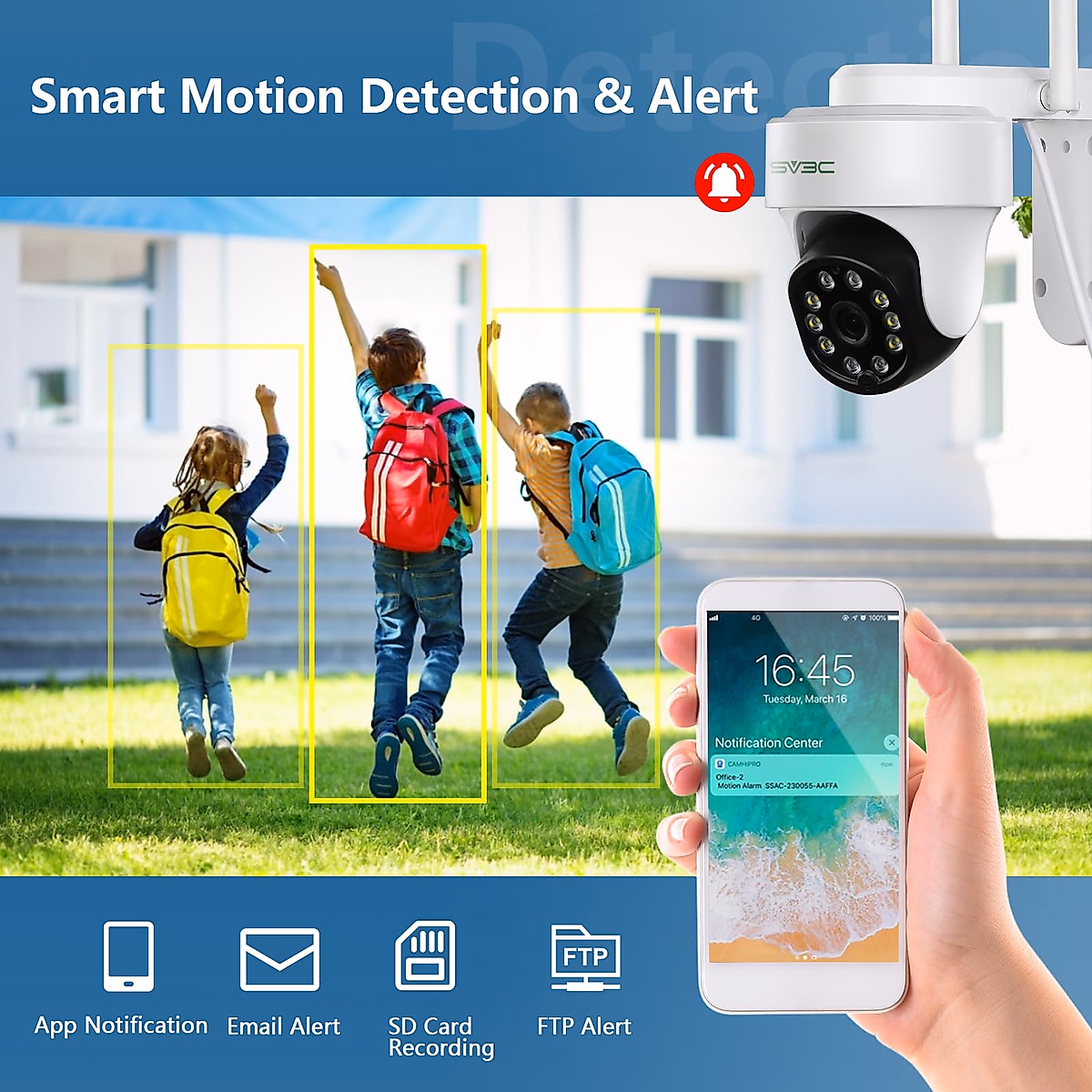 SV3C WiFi Security IP Camera Outdoor, Auto Tracking 1080P PTZ Pan Tilt Home Dome Cameras Support Floodlight Color Night Vision, ONVIF, Humanoid Detect, 2-way Audio, FTP, Cloud&Max 128G SD Card Storage