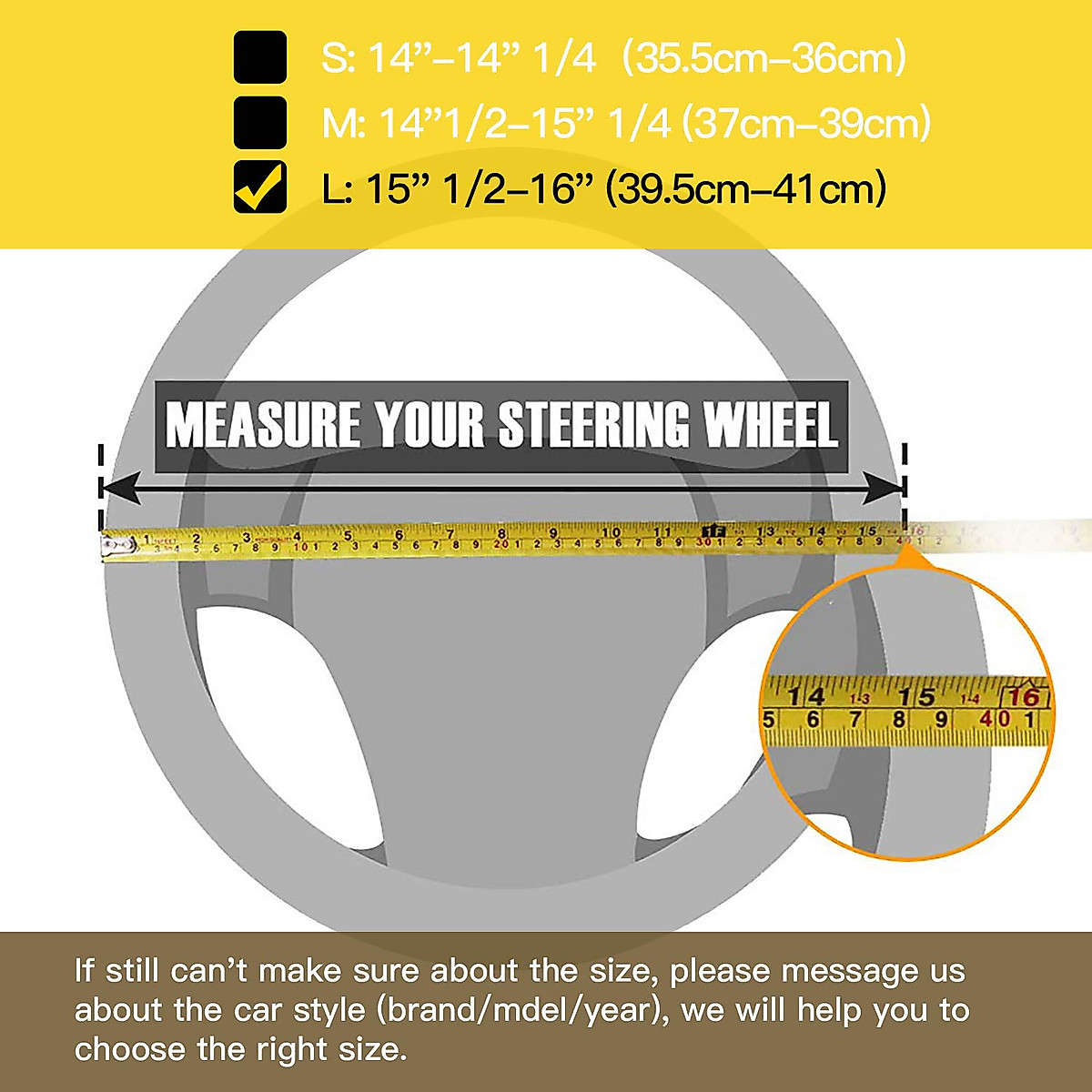 Valleycomfy Steering Wheel Covers Universal 15.75 inch - Genuine Leather, Breathable, Anti Slip & Odor Free (Coffee, L(15" 1/2-16"))