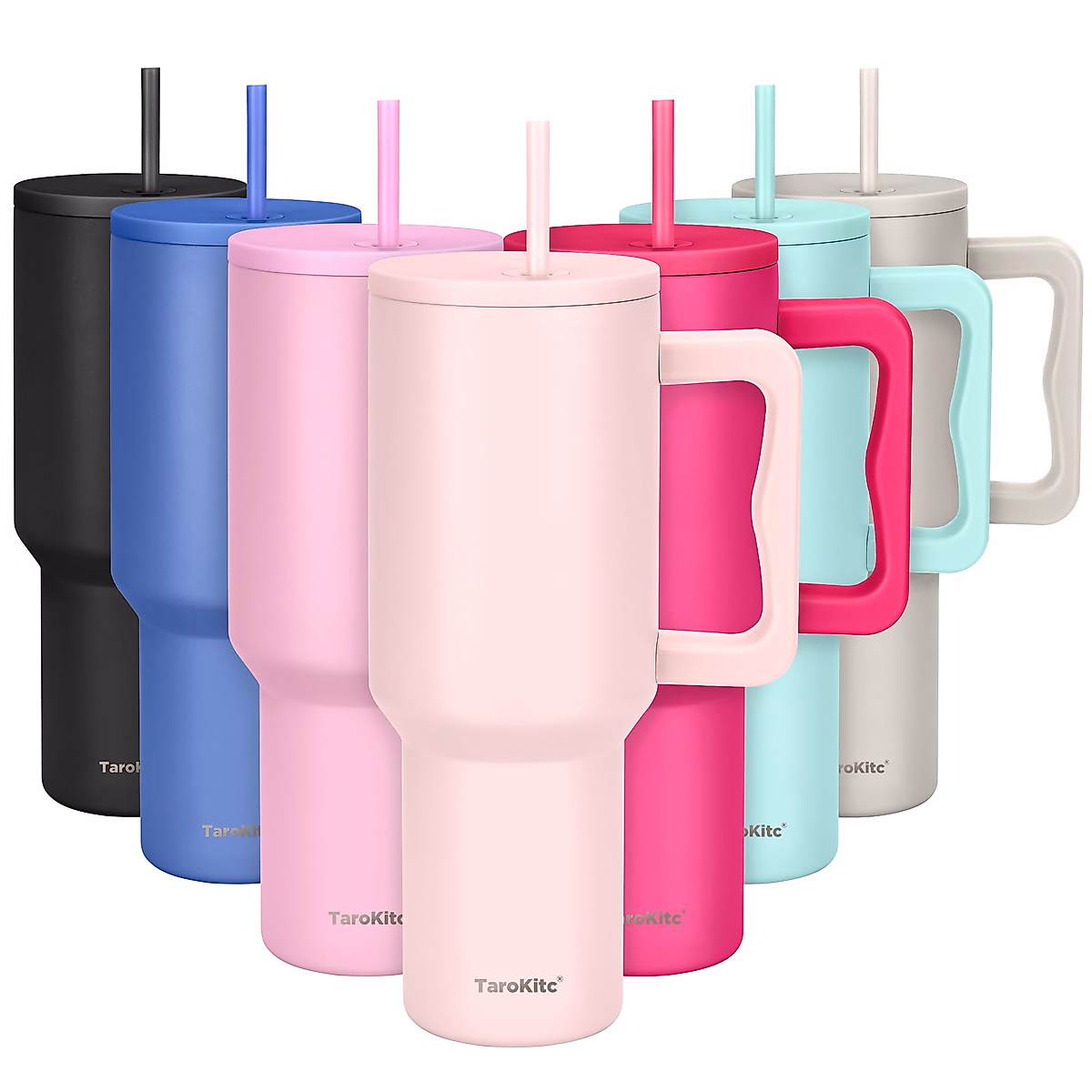 40 oz Tumbler with Handle, Leakproof Insulated Tumbler with Lid and Straw, Stainless Steel Travel Coffee Mug Cup, Car Cup Holder Friendly, Keep Cold for 30 Hours,Gifts for Women & Men, Light Pink