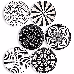 AHX Black Plate Set 8 Inch - Salad Plates | Dessert Appetizer Plates - Porcelain Lunch Plates - Set of 6 - Dishwasher and Microwave Safe