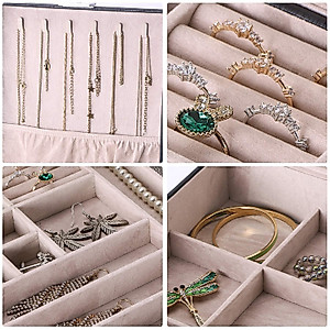 BEWISHOME Jewelry Box Organizer 40 Section Display Tray Jewelry Box for Women 35 Compartments Jewelry Organizer Black