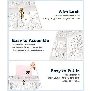BestYiJo Wedding Card Box With Locks, Large Vintage Diy Gift Box For Wedding Reception Anniversary Baby Gift, Money Box, 11.8 X 9.5 X 8.9 (White)