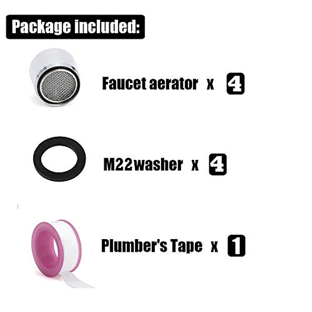 Kitchen Faucet Aerator,22mm /0.87 Inch Female Threaded Brass Housing Aerator with Plumber's Tape, Polished Chrome, 4 Pack