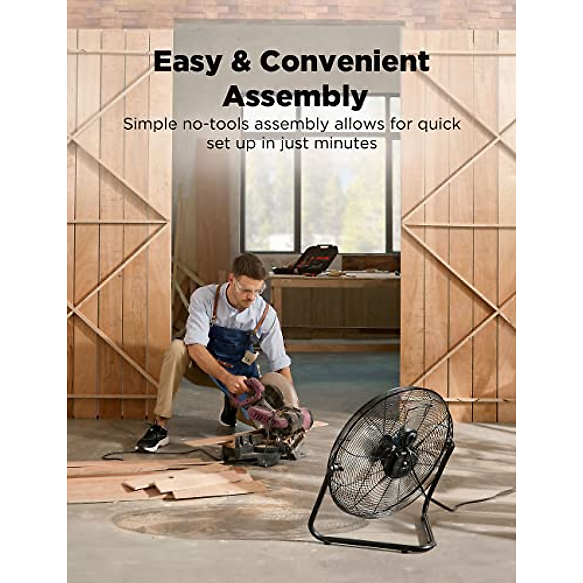 Pelonis Fan 20 Inch Floor Fan | Heavy Duty All Metal High Velocity Floor Fan with 3-Speeds| Adjustable Tilting Head | Quickmount Bracket for Home, Industrial, and Commercial Use