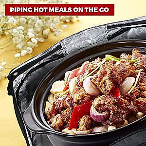 Slow Cooker Travel Bag for 6-8 Quart Pots | Locking Travel Bag with Secure Zip & Accessory Pocket | Insulated Carrier, Pot Holder Carrying Bags with Easy to Clean Inner Lining