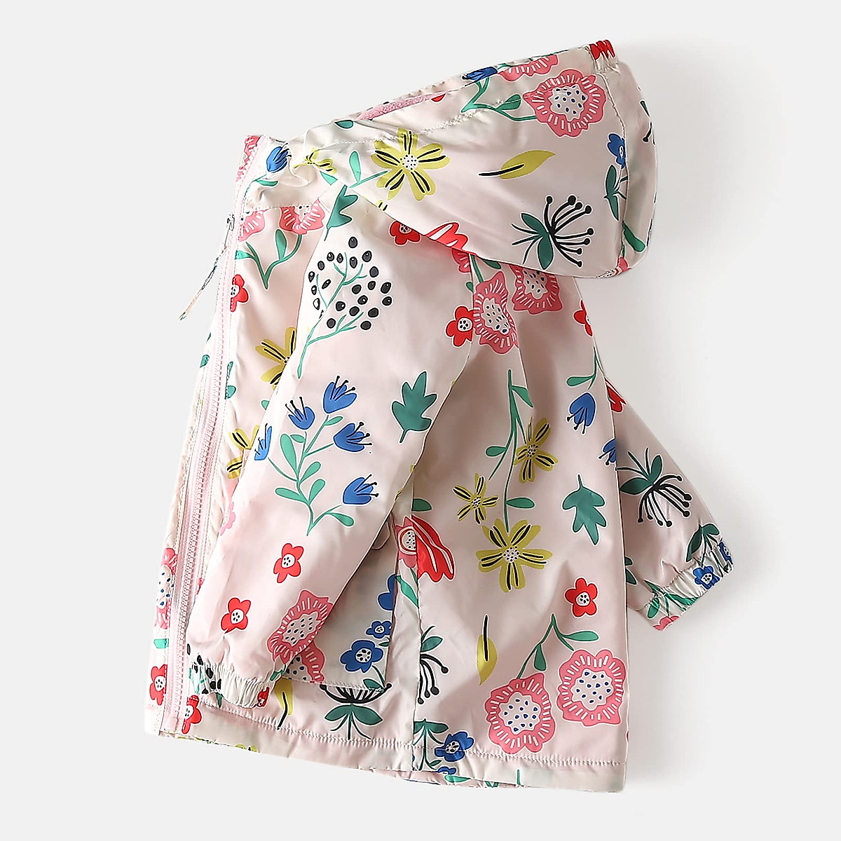 Little Girls Jackets Fleece Lined Hooded Light-Waterproof Windbreaker Trench Coat Toddler Baby Cartoon Printed Softshell Hoodies Outdoor Outwear Zip Up Dust Coat for Kids Beige Floral 4-5T