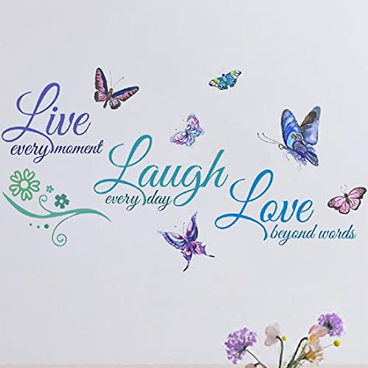 Live Laugh Love Inspirational Quotes Wall Decals Butterfly Motivational Lettering Positive Sayings DIY Sticker Vinyl Art Mural for Bedroom Living Room Nursery Decor(Blue)