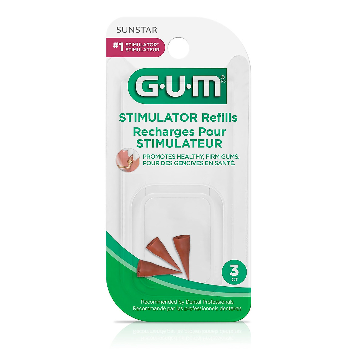 GUM Stimulator Refills - 3 Rubber Tips Included - Compatible with The Stimulator Permanent Handle - Massager, Plaque Removal Health,3ct, 1pk