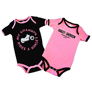 Harley-Davidson Baby Girls' Grandpa Rides A Harley Creeper 2-Pk 1103054 (9/12M) Pink