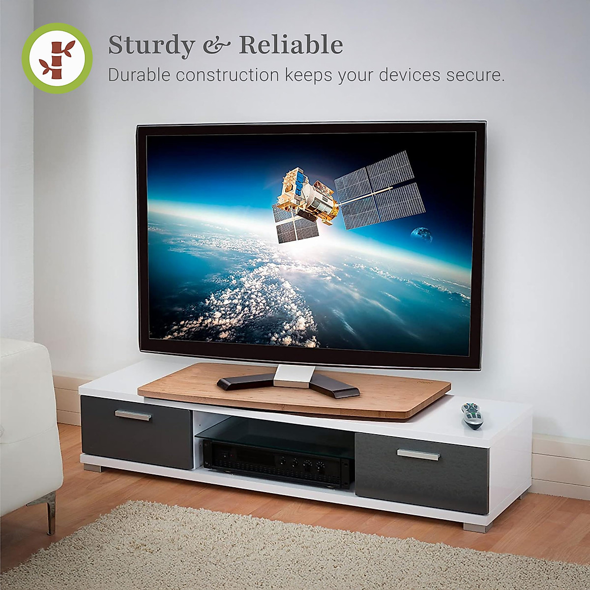 Prosumer's Choice Wooden TV Swivel Stand for LED/LCD TV, Monitors, Stereos, 21-inch Base Surface - Steel Ball Bearings - Lazy Susan Spinning Monitor Stand Rotating TV Stand - 360˚ Rotation