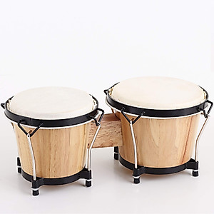 NXWVPC Bongo Drums, 2 Set 6" and 7" Drum Set, Tunable Percussion Instruments Synthetic Metal Frame Construction Bongo Drum for Kids Adults Beginners with Travel Bag and Tuning Wrench, Natural Finish