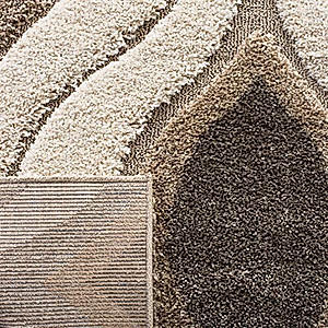 SAFAVIEH Florida Shag Collection Area Rug - 8' x 10', Cream & Smoke, Modern Ogee Design, Non-Shedding & Easy Care, 1.2-inch Thick Ideal for High Traffic Areas in Living Room, Bedroom (SG461-1179)