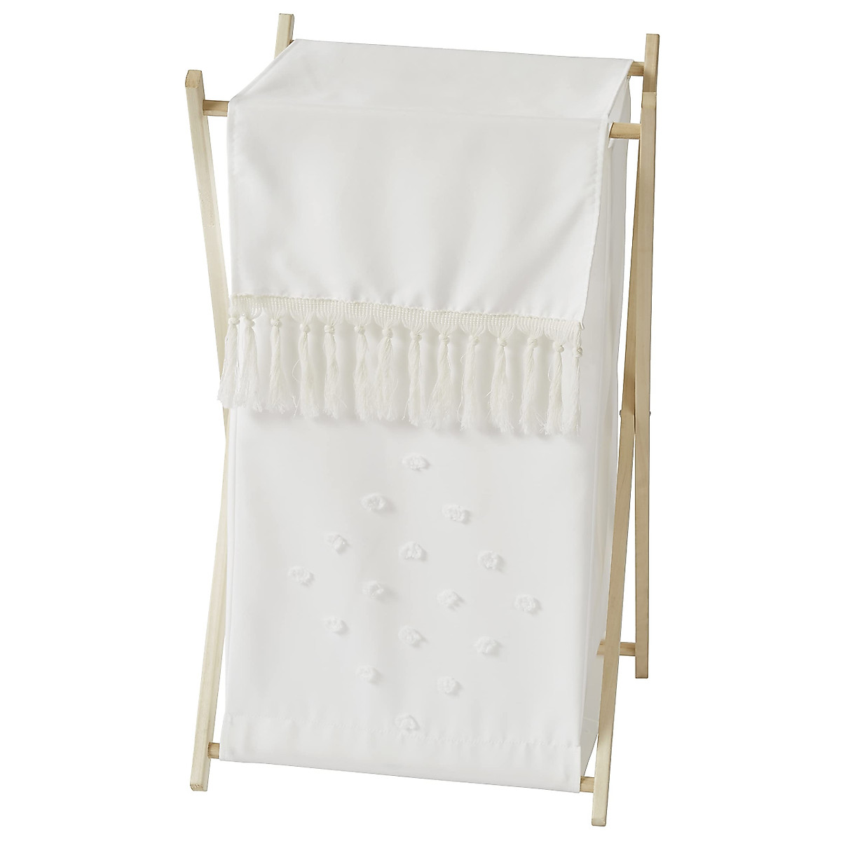 Sweet Jojo Designs Boho Dot Baby Kid Clothes Laundry Hamper - Ivory Beige Cream Off White Bohemian Shabby Chic Modern Luxury Farmhouse Geometric Pom Pom Tufted Minimalist Gender Neutral