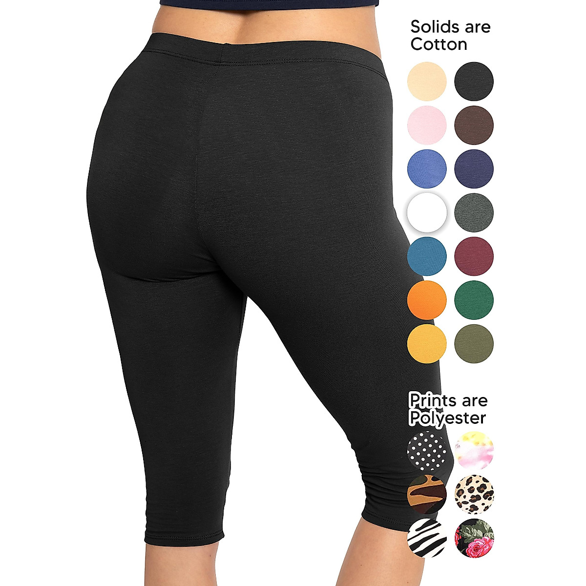 STRETCH IS COMFORT Women's Knee Length Leggings Black X-Large