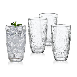 Fitz and Floyd Maddi Highball Tumbler Cups, Set of 4, Clear