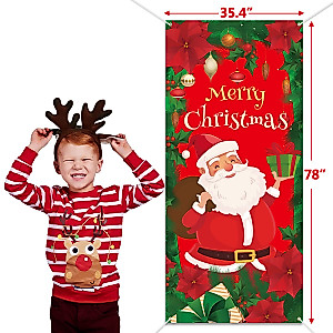 Christmas Door Cover Santa with Gifts Door Decoration Holiday Banner Backdrop 78 x 35.4 Inches