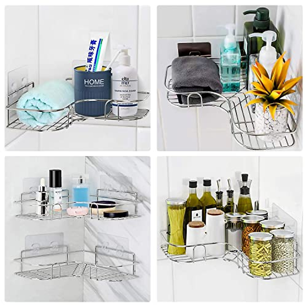 AUYYOSK Shower Caddy Corner,Adhesive Metal Bathroom Shelf Wall Mounted, Non-Drilling Floating Shelf for Bathroom Organizer/Shower Organizer/Kitchen (2 Pack Silver)