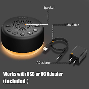 Sound Machine Easysleep White Noise Machine with 25 Soothing Sounds and Night Lights with Memory Function 32 Levels of Volume and 5 Sleep Timer Powered by AC or USB for Sleeping Relaxation (Black)