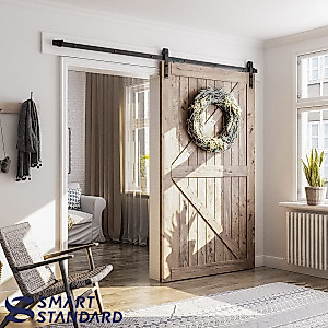 SMARTSTANDARD 8 FT Barn Door Hardware Kit -Sliding Barn Door Track - Smooth and Quiet - Easy to Install - includes Step-by-Step Installation Instructions - Fits 48" Wide Door Panel (J Shape Hanger)