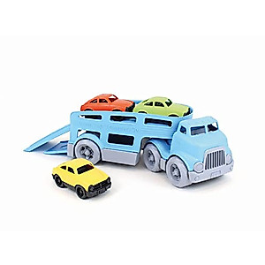 Green Toys Car Carrier, Blue - Pretend Play, Motor Skills, Kids Toy Vehicle. No BPA, phthalates, PVC. Dishwasher Safe, Recycled Plastic, Made in USA (4 Piece Set)