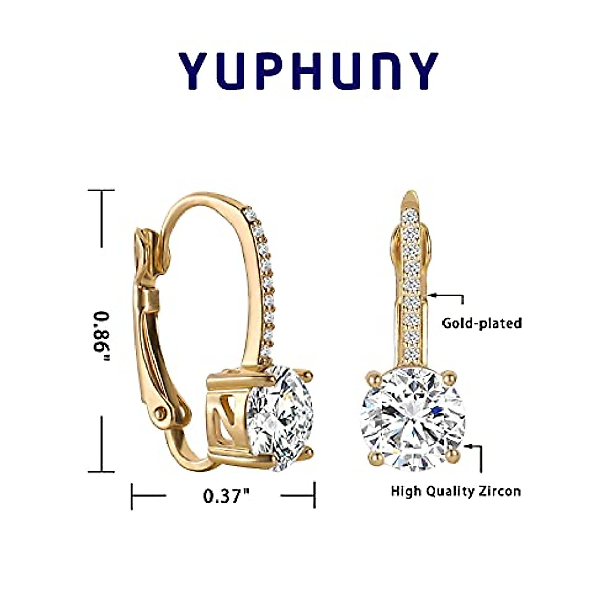 Ladies 1 Carat Diamond Pendant Earrings 18K Gold Plated Cubic Zirconia Hanging Lever Bridal Earrings Girls and Women's Fashion Jewelry (gold)