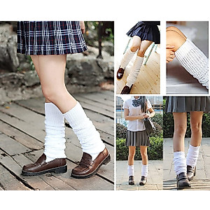 QOOEQPQY Women's Extra Knit Socks Japanese Style Loose Socks White Lolita Leg Warmer Bubble Slouch Socks (23.6Inch/60cm)