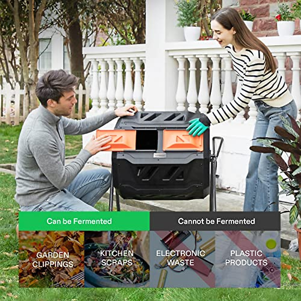 VIVOSUN Outdoor Tumbling Composter Dual Rotating Batch Compost Bin, 43 Gallon Orange Door and 0.2 Gallon Hand held Garden Sprayer Pump Pressure Water Sprayers