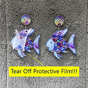 Acrylic Rainbow Fish Earrings Whale Mermaid Drop Dangle Earrings Cute Ocean Animal Earrings for Women-Mermaid