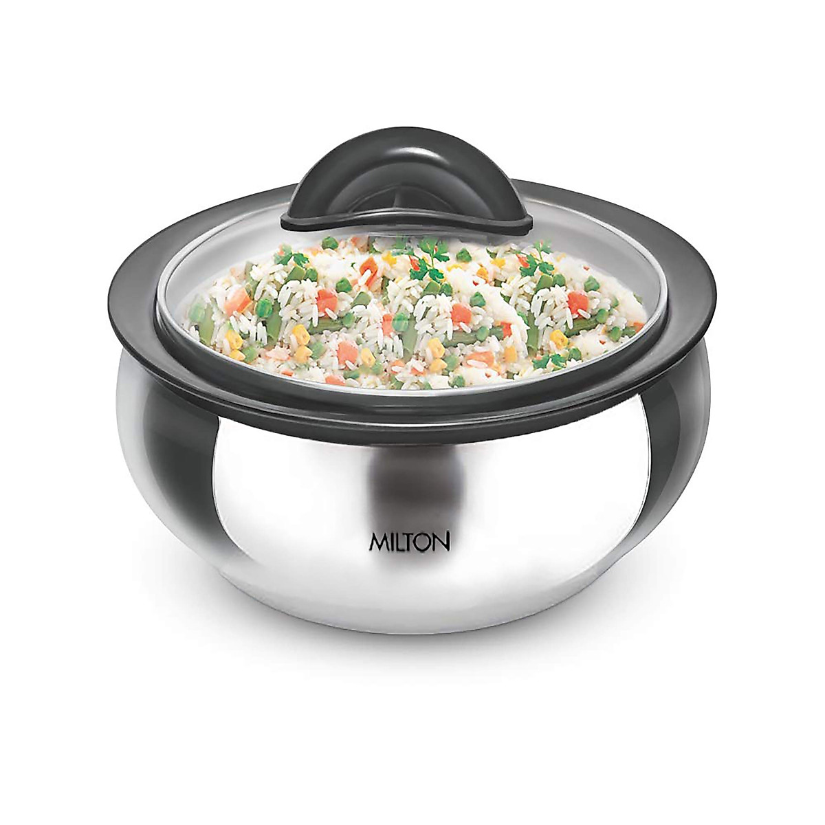 Milton Casserole with Glass Lid Set of 3 for Hot Food, Insulated Hot Pot, Stainless Steel, Serving Box (bowl, dish) for Food and Roti, Sizes 19 oz, 41 oz and 66 oz, Clarion