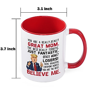 YHRJWN - Gifts for Mom, Great Mom Coffee Mug, Mom Birthday Gifts, Funny Mom Cup Gifts from Daughter Son, Great Mothers Day Gifts Christmas for Mom Mother 11 Oz White(Red Handle)