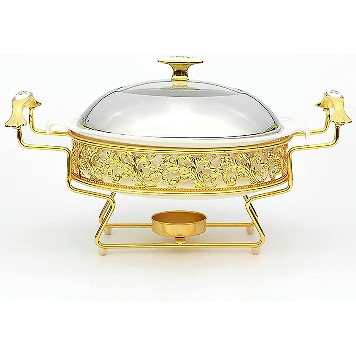FLTRGO Food Warmer for Parties Buffets, Food Warming Tray Golden Pattern Chafing Dish Buffet Set, Round Stainless Steel Chafer with Lid for Buffet Weddings Parties Banquets Catering Events